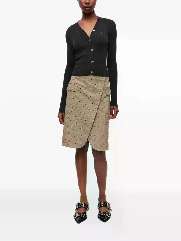 GANNI Logo Embroidered V-neck Cardigan - Black