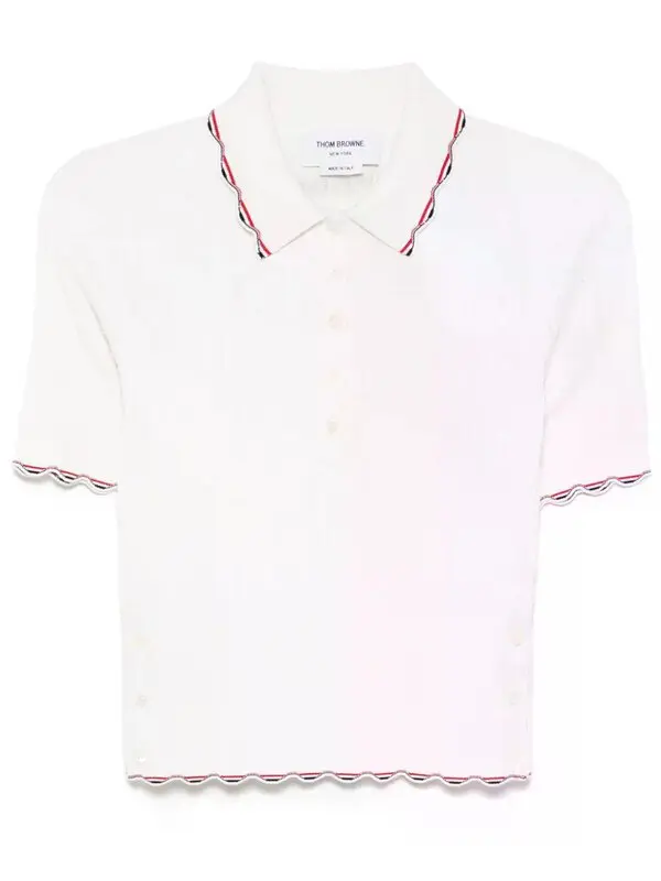 Thom Browne Rwb-stripe Ribbed-knit Polo Top - 100 White