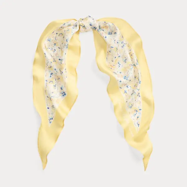 Ralph Lauren Floral Silk Diamond Scarf - Lemon Sorbet
