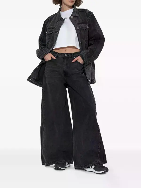 Adidas Zip-detail Wide-leg Jeans - Black