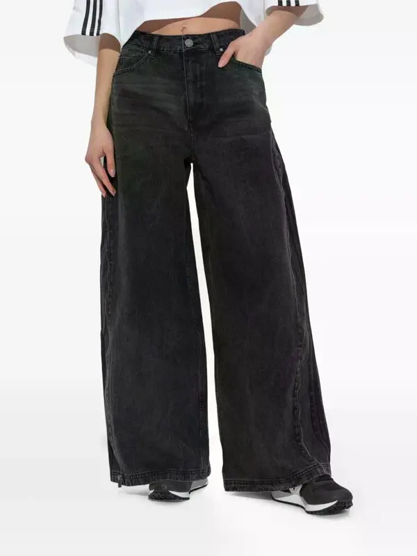 Adidas Zip-detail Wide-leg Jeans - Black