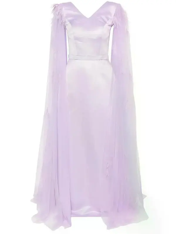 AAVVA Tulle-cape V-neck Gown