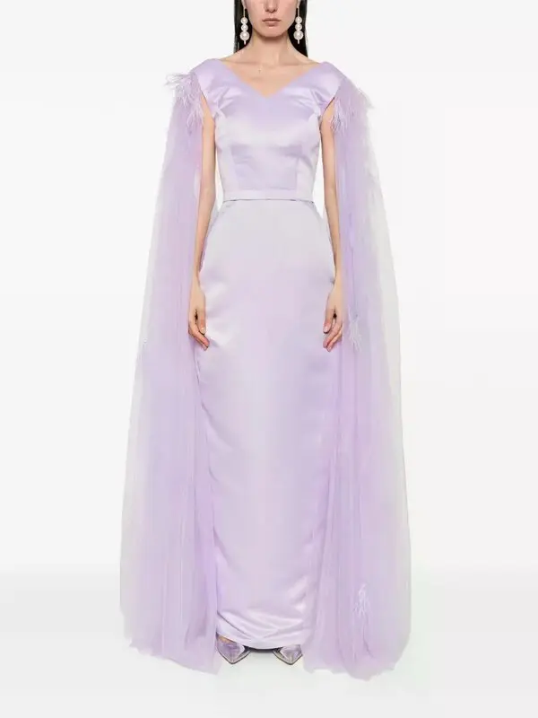 AAVVA Tulle-cape V-neck Gown