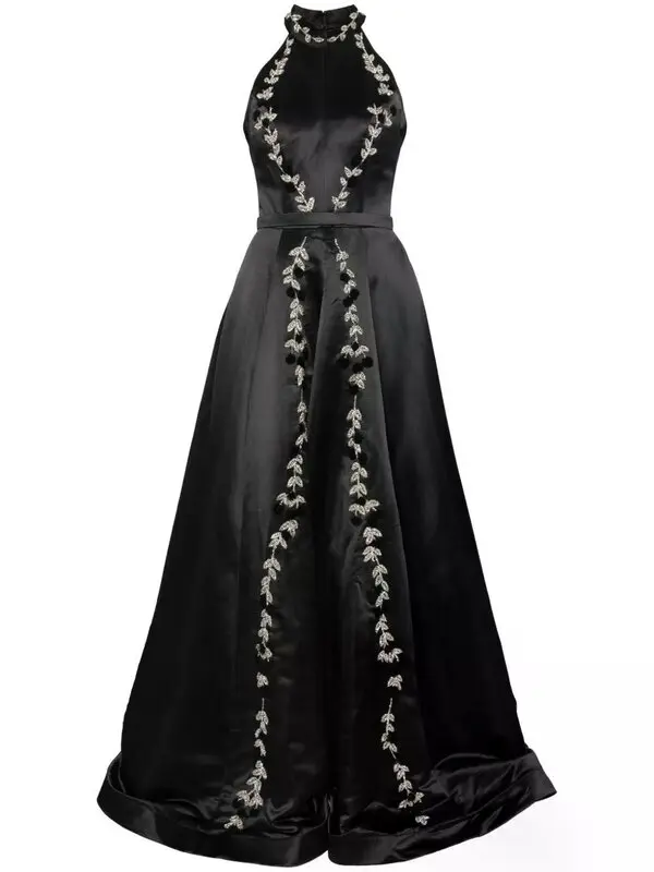 AAVVA Floral-embroidered Gown - Black