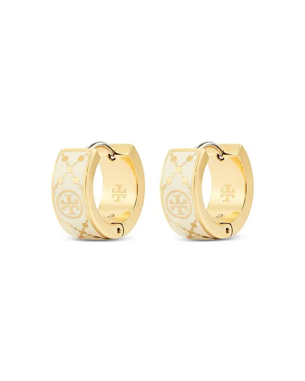 Tory Burch Double T Monogram Hoop Earrings - Gold
