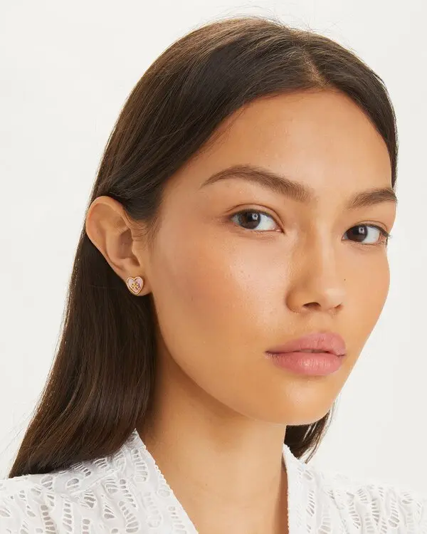 Tory Burch Kira Mother Of Pearl Heart Stud Earrings