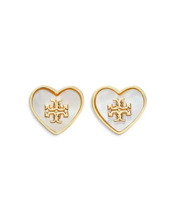 Tory Burch Kira Mother Of Pearl Heart Stud Earrings