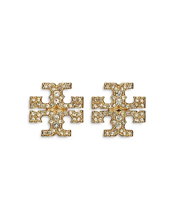 Tory Burch Kira Pave Double T Stud Earrings - Gold