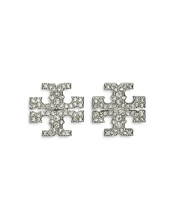 Tory Burch Kira Pave Double T Stud Earrings - Silver