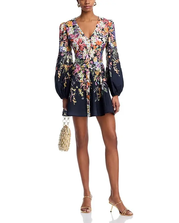 Aqua Floral Print Mini Dress - Black Multi