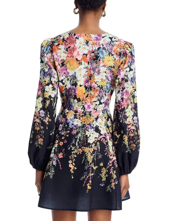 Aqua Floral Print Mini Dress - Black Multi