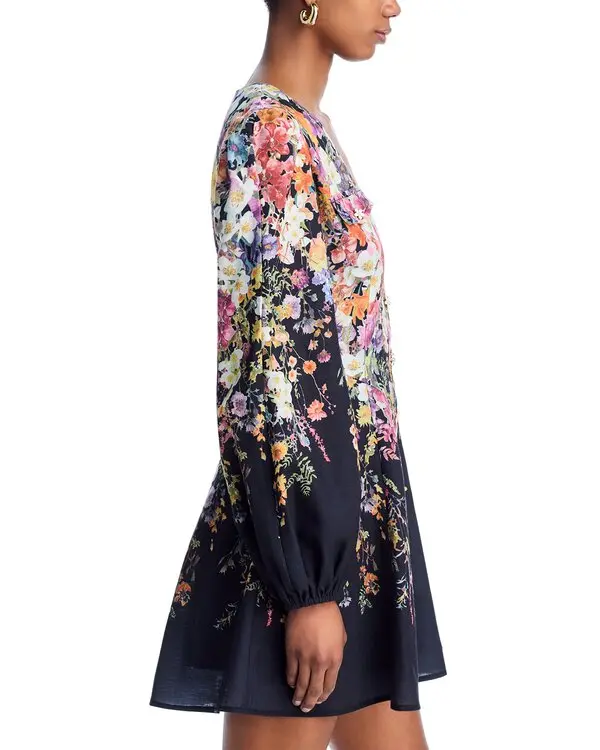 Aqua Floral Print Mini Dress - Black Multi
