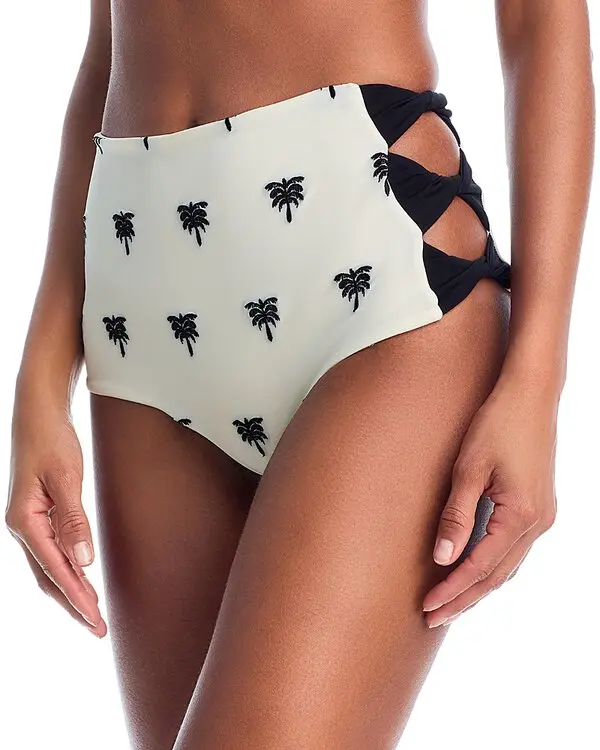 Juan De Dios Embroidered Bikini Bottom - Ivory - Black Polka Palms
