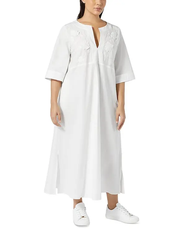 Marina Rinaldi Uscita Opossum Embroidered V-Neck Dress In White - 40% Off |  Editorialist