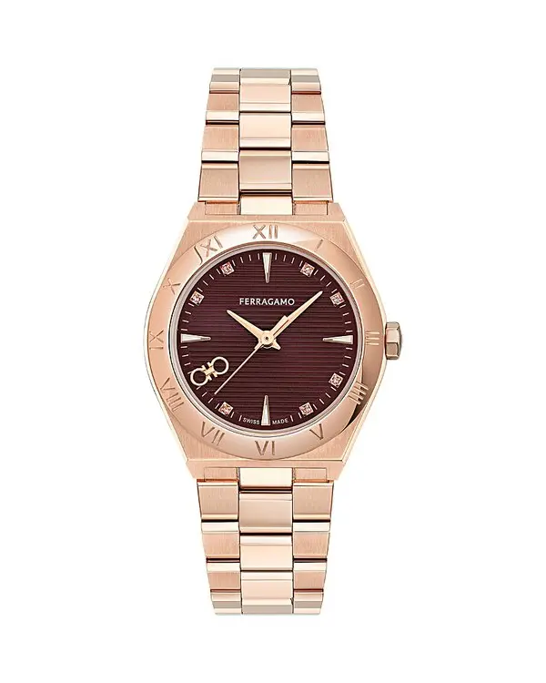 FERRAGAMO Vega Upper East 28mm Watch - Brown/rosegold