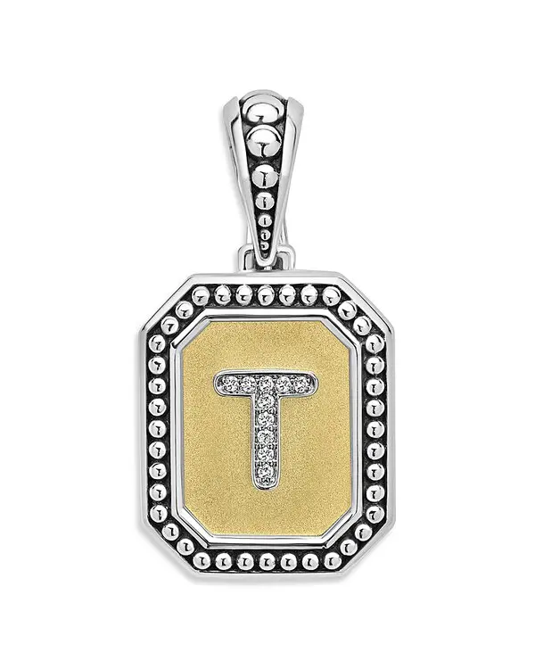 Lagos Sterling Silver And 18k Yellow Gold Diamond Initial Charm - T