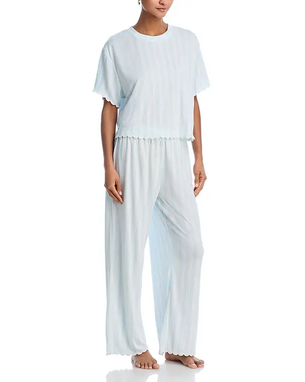 Aqua Butter Knit Tee And Pants Pajama Set Exclusive - Stripes