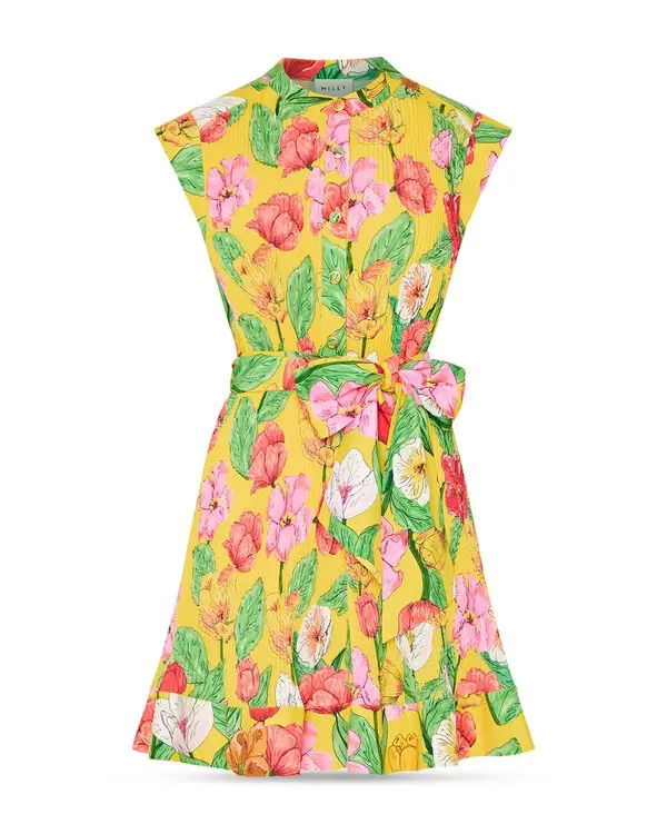 MILLY Joan Tulip Rosette Pleated Dress