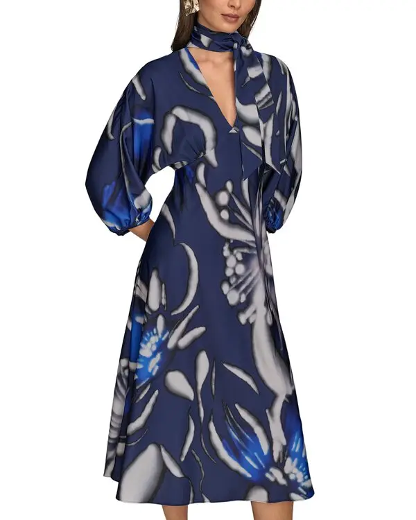 Donna Karan New York Satin Tie Neck Dress