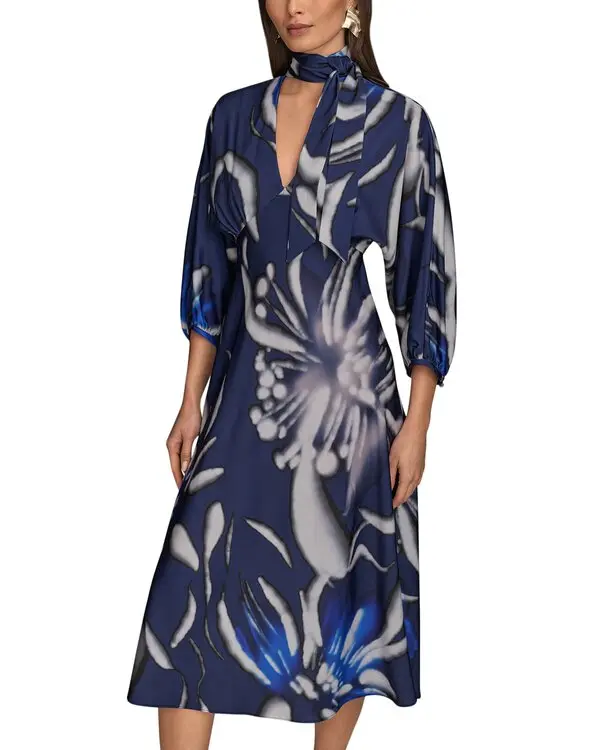 Donna Karan New York Satin Tie Neck Dress