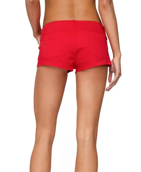 EDIKTED Embellished Belted Denim Micro Shorts - Red