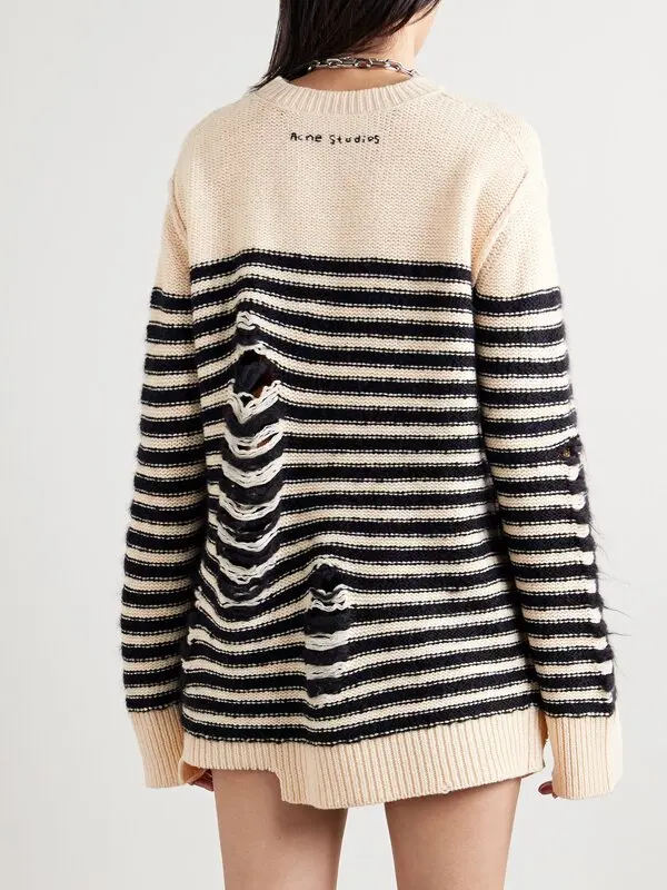 Acne Studios Distressed Striped Wool-blend Sweater
