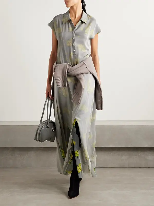 Acne Studios Layered Chiffon And Floral-print Crepe Maxi Dress