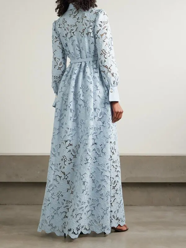 SELF-PORTRAIT Belted Corded Lace Maxi Dress