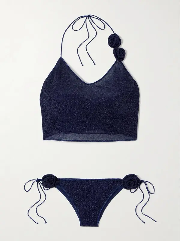 Oseree Lumière Appliquéd Metallic Bikini - Blue