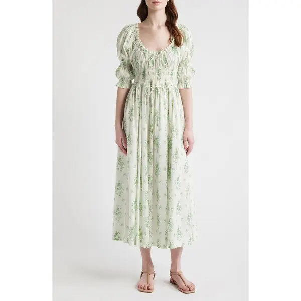 DÔEN Ischia Convertible Organic Cotton Maxi Dress - Vert Petit Bouquet De Chamonix