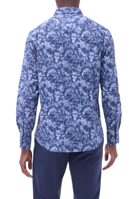 Bugatchi Julian Shaped Fit Stretch Cotton Button-up Shirt - Indigo