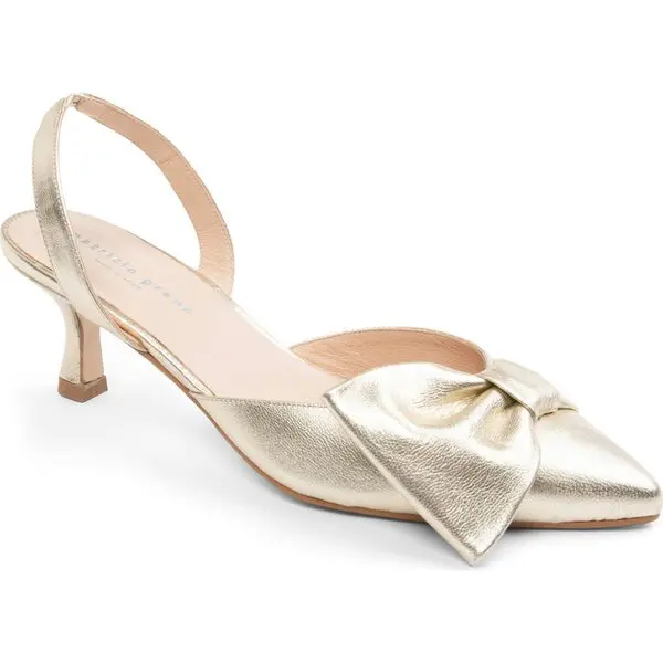 PATRICIA GREEN London Bow Pointed-toe Slingback Pumps - Gold Leather