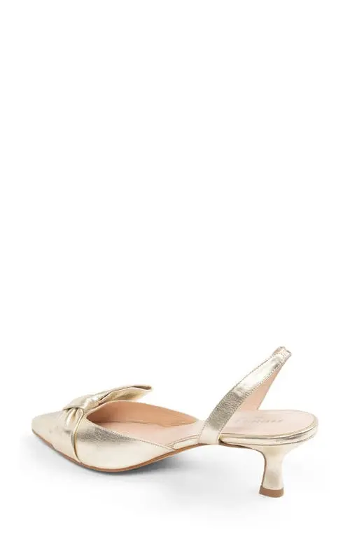 PATRICIA GREEN London Bow Pointed-toe Slingback Pumps - Gold Leather