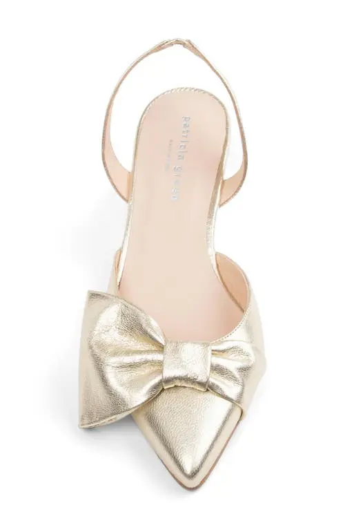 PATRICIA GREEN London Bow Pointed-toe Slingback Pumps - Gold Leather