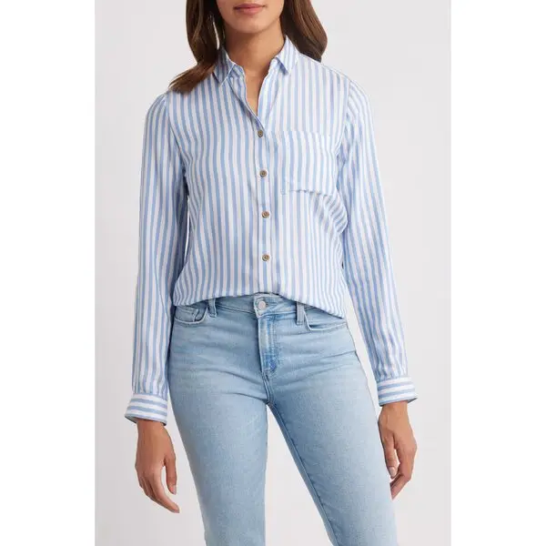 BEACHLUNCHLOUNGE Candace Striped Button-up Shirt - Blue Poppy