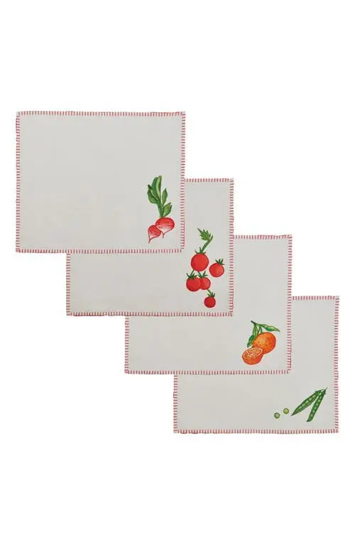 MISETTE Set Of 4 Assorted Embroide Placemats - Red