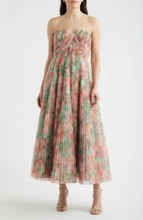 HUTCH Pleated Strapless Mesh Gown - Multi Azalea Garden