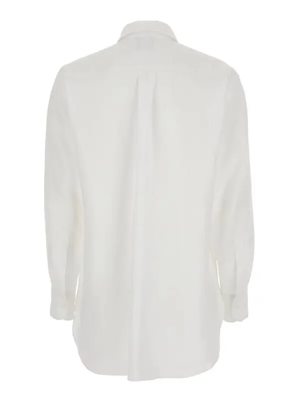 PLAIN Linen Shirt With Classic Collar And Long Sleeves - White