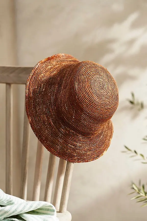 TERRAIN Crochet Raffia Bucket Hat - Chocolate