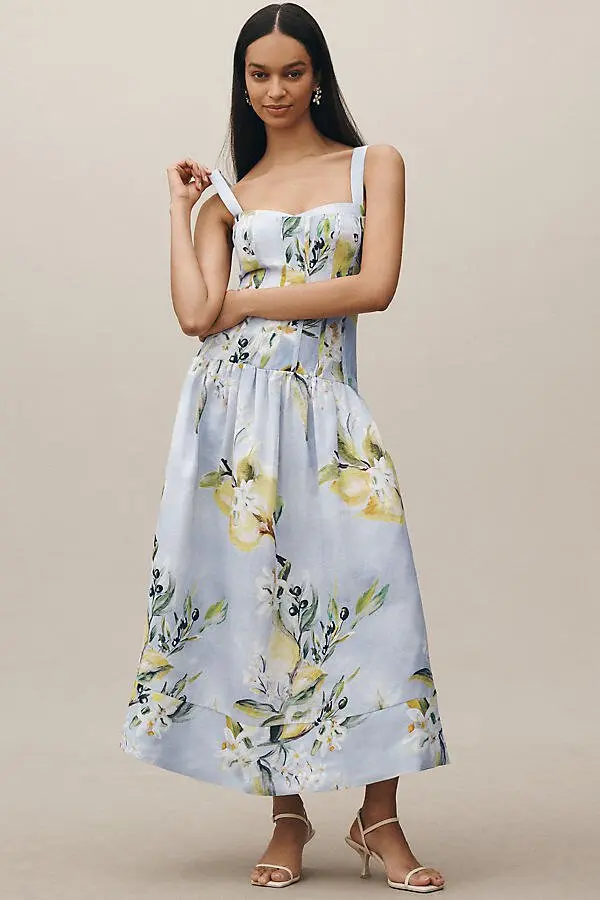 Nicholas The Label Drop Waist Corset Midi Dress In Blue - 50% Off |  Editorialist