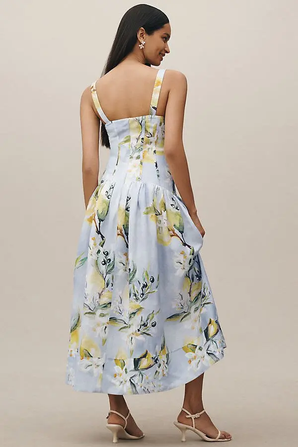 nicholas drenica drop waist corset midi dress NICHOLAS Drenica Drop Waist Corset Midi Dress in Limelight