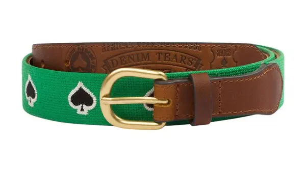 DENIM TEARS X Stussy Spade Needlepoint Belt - Green/brown