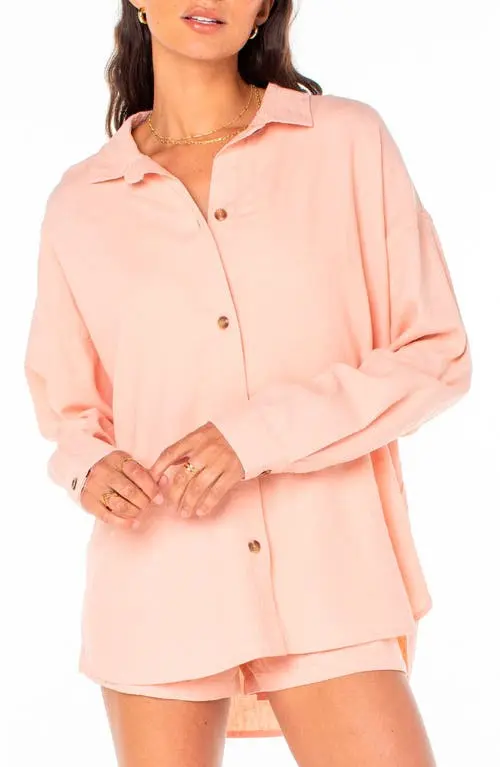 Roxy Morning Time Linen Blend Shirt - Rose Cloud Solid