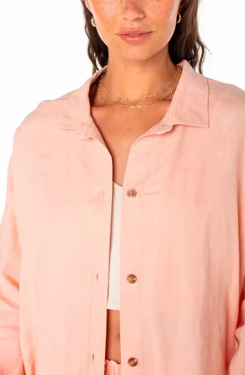 Roxy Morning Time Linen Blend Shirt - Rose Cloud Solid