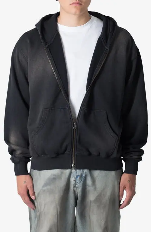 Mnml Basic Faded Cotton Zip-up Hoodie - Washed Black