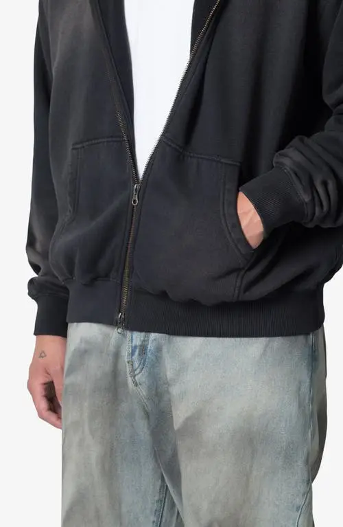 Mnml Basic Faded Cotton Zip-up Hoodie - Washed Black