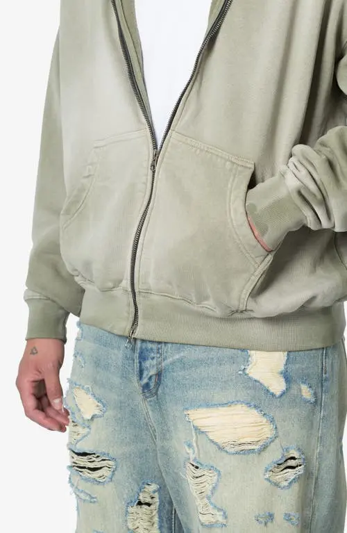 Mnml Basic Faded Cotton Zip-up Hoodie - Washed Olive