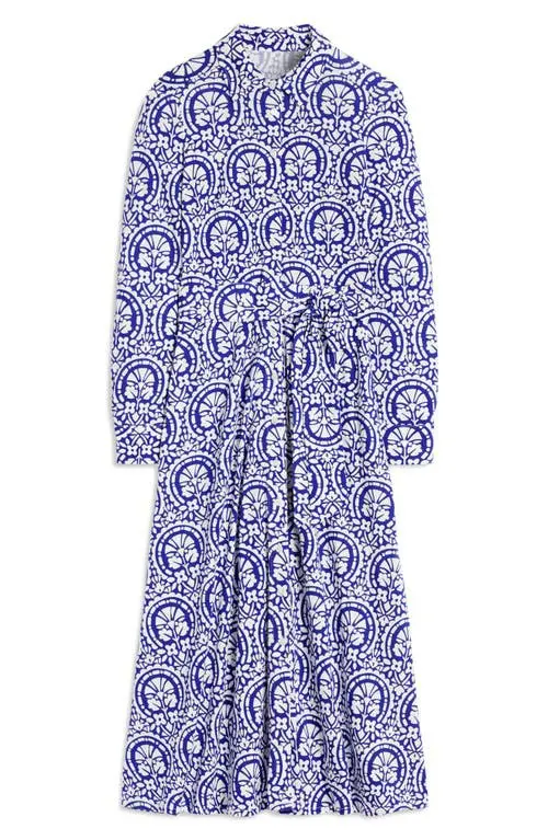 Boden Marcia Stamp Print Long Sleeve Jersey Shirt Dress In Bright Blue/  Elaborate Stamp - 40% Off | Editorialist