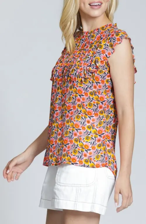 APNY Floral Print Flutter Sleeve Blouse - Apricot Multi