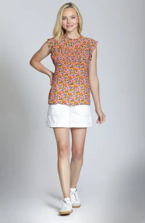 APNY Floral Print Flutter Sleeve Blouse - Apricot Multi